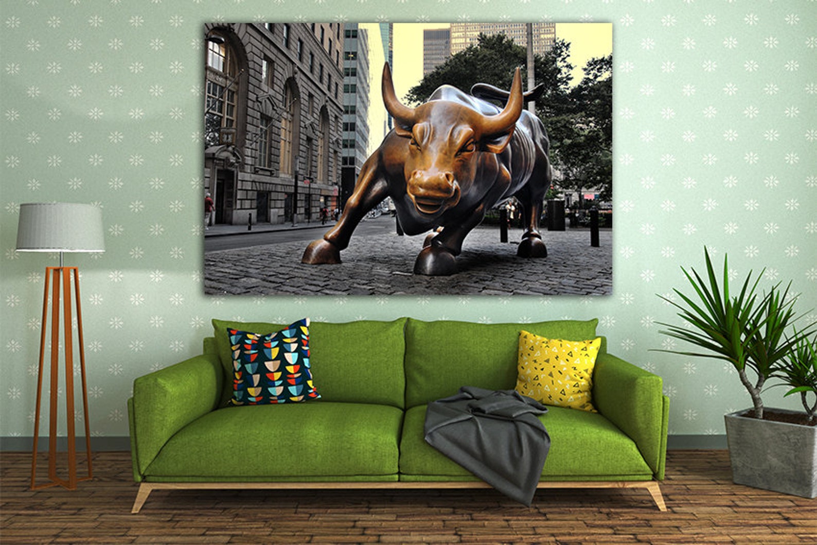 Bull Canvas Charging Bull Statue Wall Street Art Bull Wall Art - Etsy