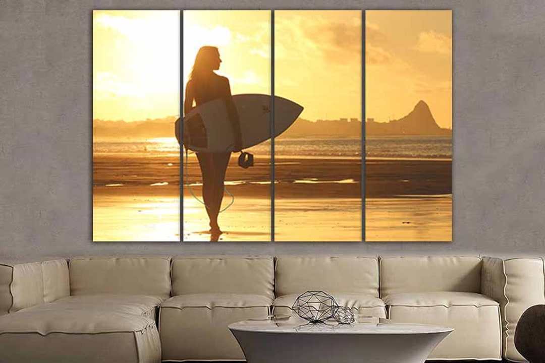 Surfer Girl Surfing Canvas Surfboard Print Surfing Décor Beach Wall Art ...