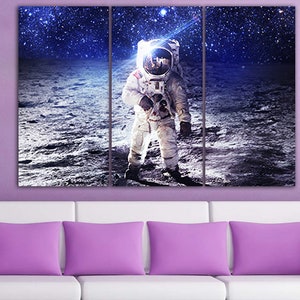 Man on Moon Art Wall Art Canvas Space Decor Spaceman Canvas Astronaut ...