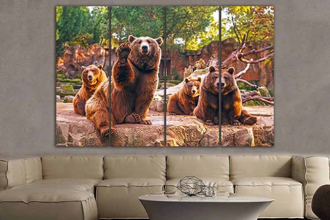 Bear Print Bear Canvas Animal Decor Large Wall Art Bear Home Decor Bear ...