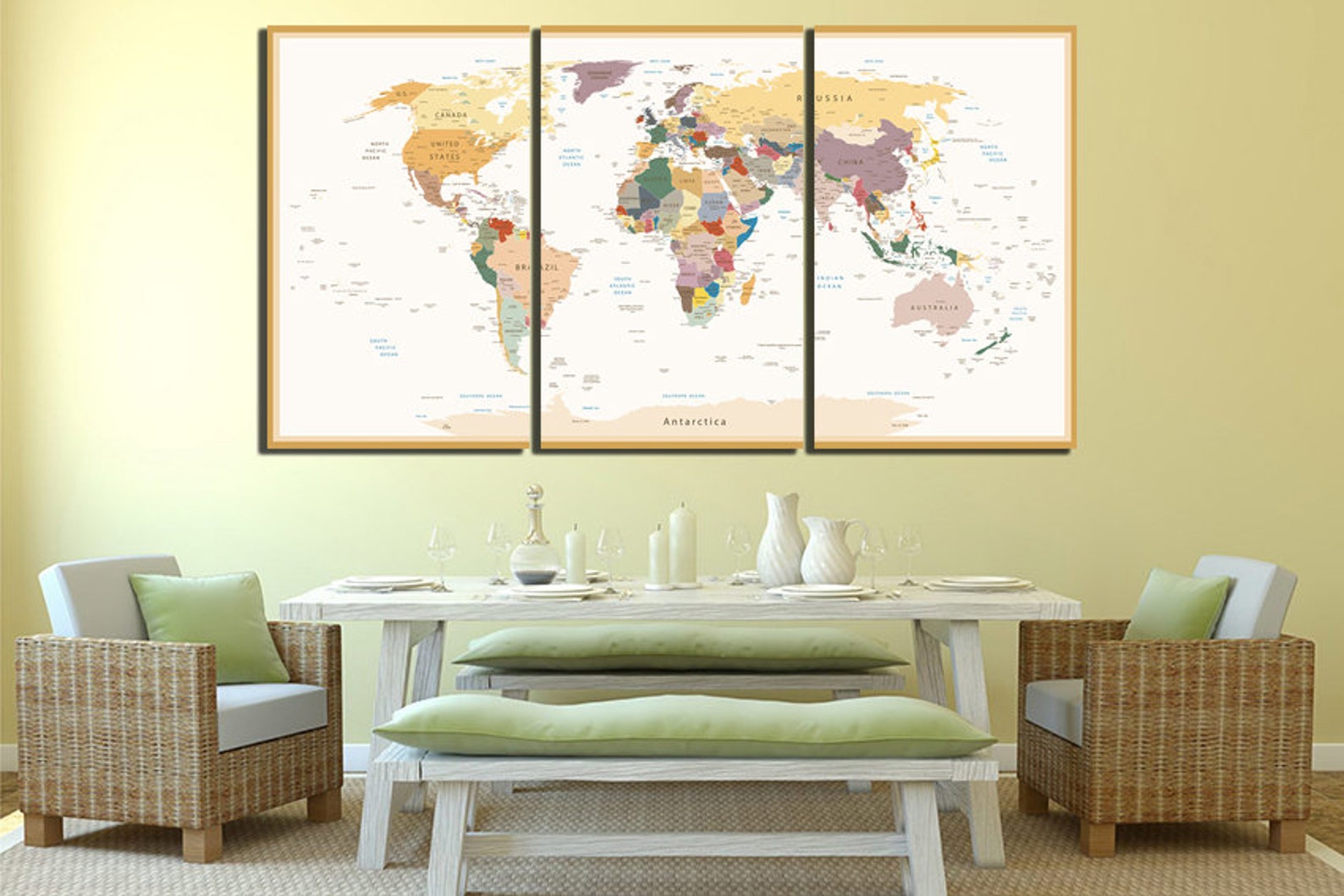 Geographical Map Print on Canvas Detailed World Map Political - Etsy