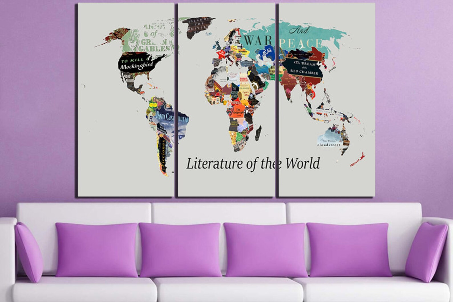 Literature Map Print Literature Canvas World Map Decor Library - Etsy