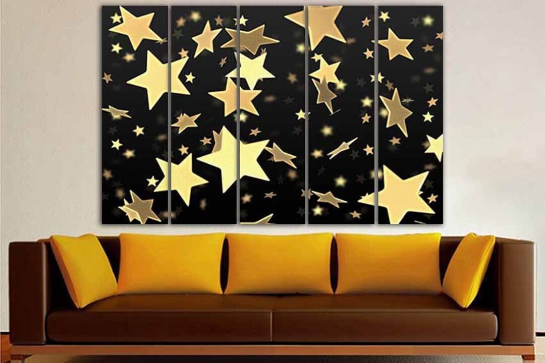 Stars Canvas Abstract Wall Art Rainbow Decor Star Décor Gold Stars ...