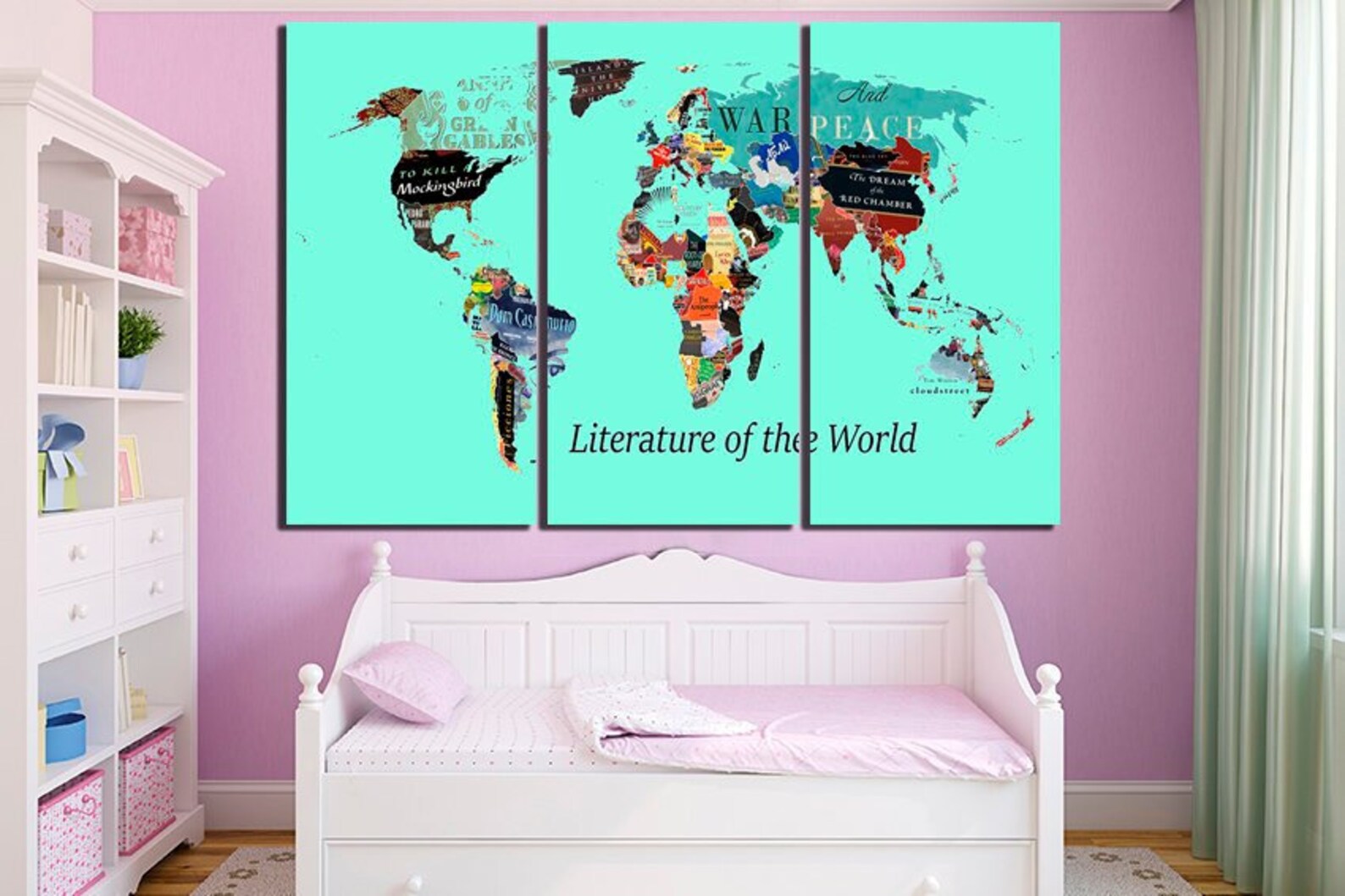 Literature Map Print Literature Canvas World Map Decor Library - Etsy