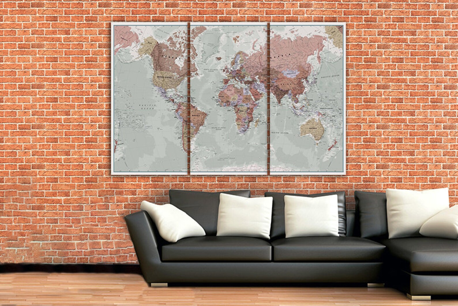 Geographical Map Print on Canvas Detailed World Map Political - Etsy