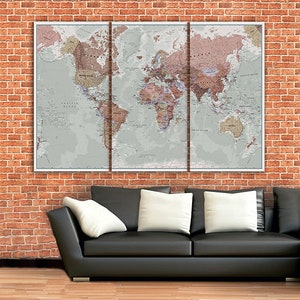 Geographical Map Print on Canvas Detailed World Map Political - Etsy