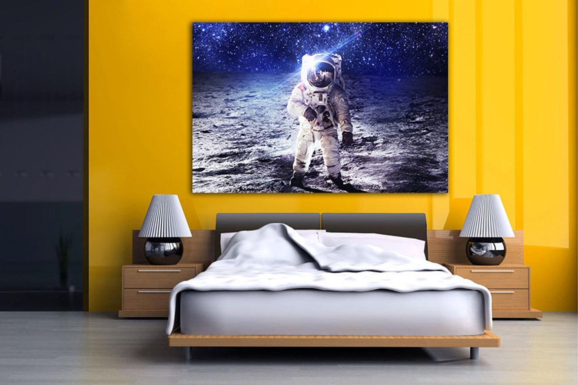 Man on Moon Art Wall Art Canvas Space Decor Spaceman Canvas | Etsy