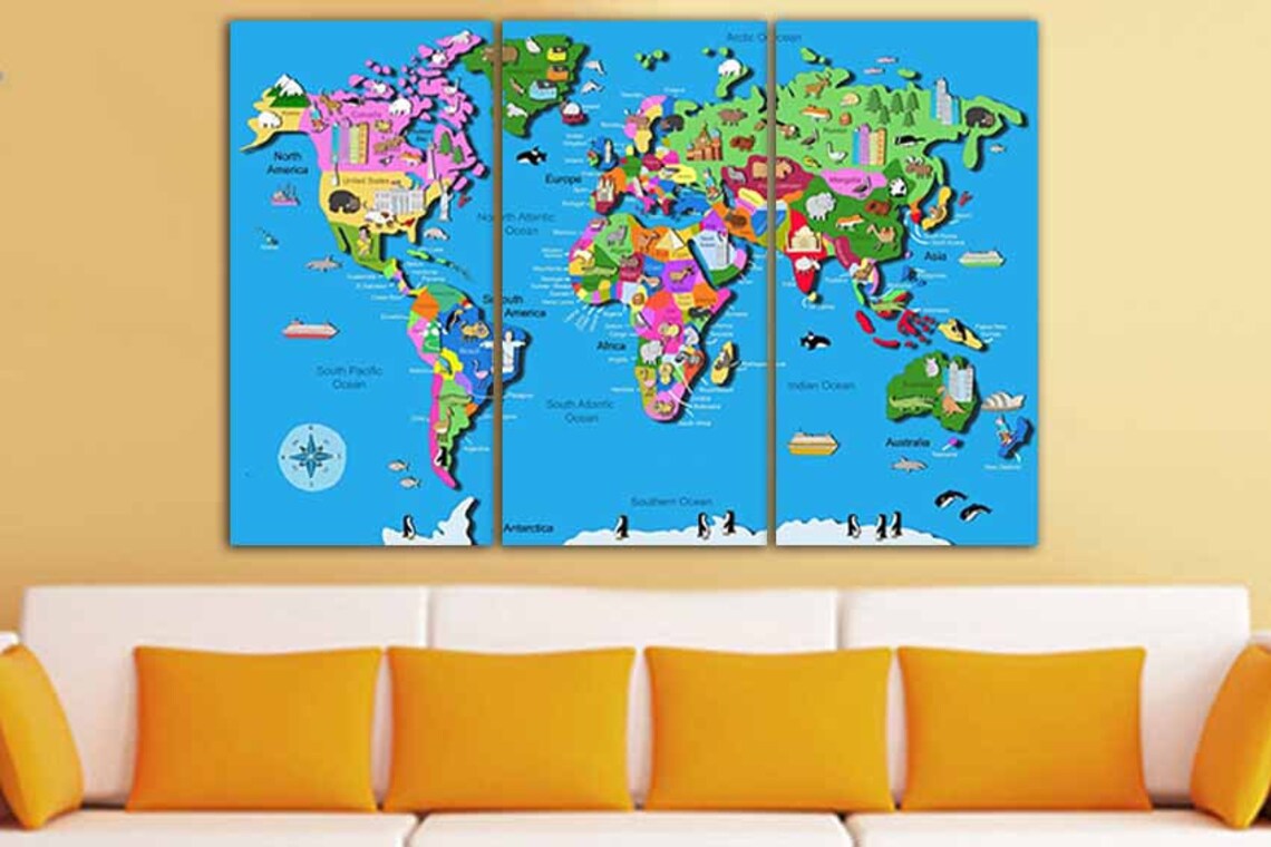 Kids Map Canvas World Map Canvas World Map Print Map Wall Art - Etsy