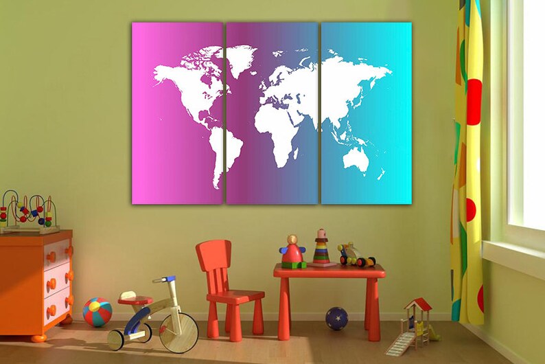 Canvas Maps Neon Map World Map Art Print on Canvas World Map - Etsy