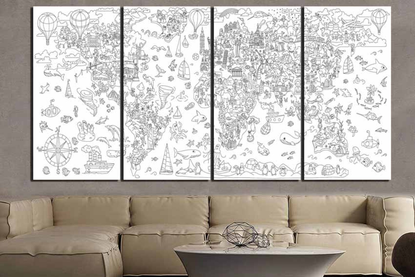 World Map Canvas Kids Map Wall Art Animal World Map Kids Room | Etsy