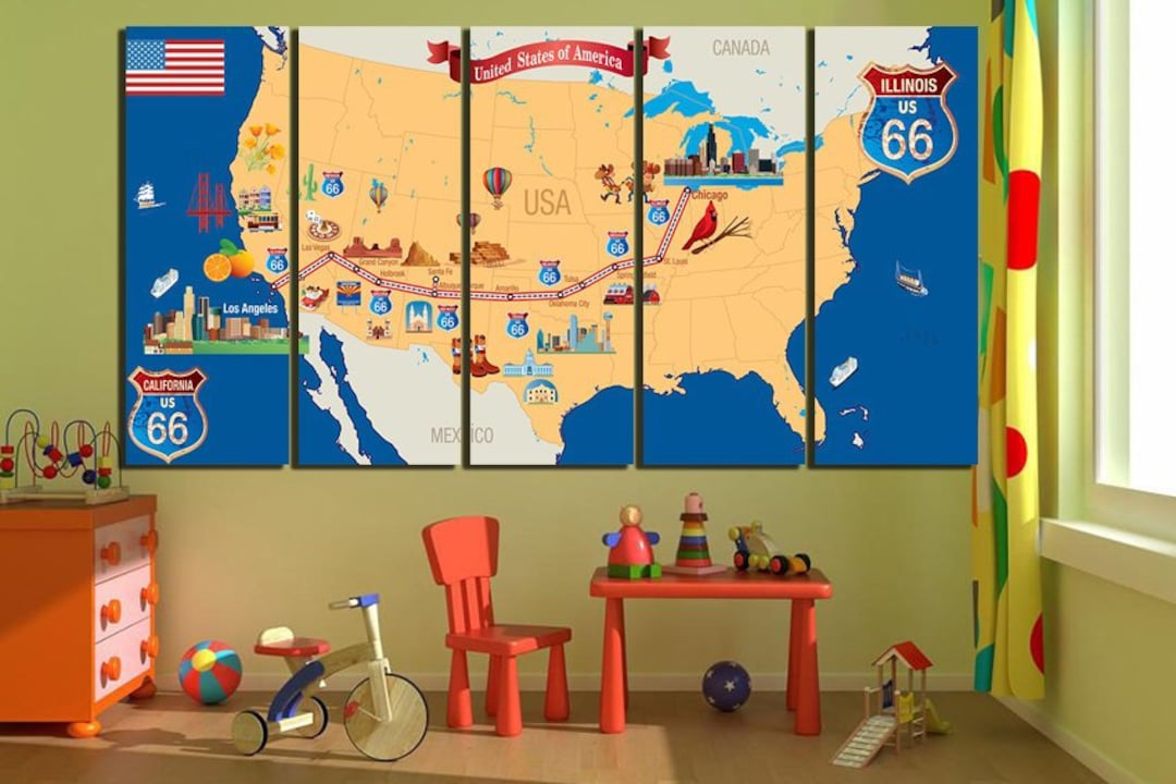 Route 66 Map Route 66 Wall Map Canvas Print Map Wall Art American Map ...