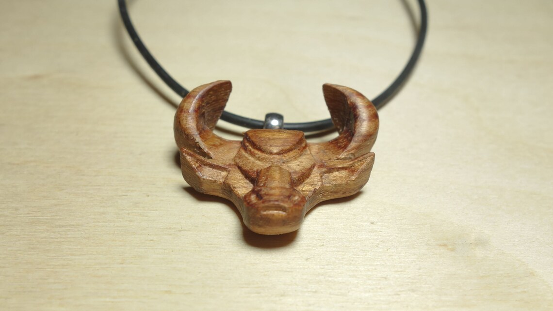 Bull Head Pendant Bull Charm Hand Carved Wooden Bull - Etsy