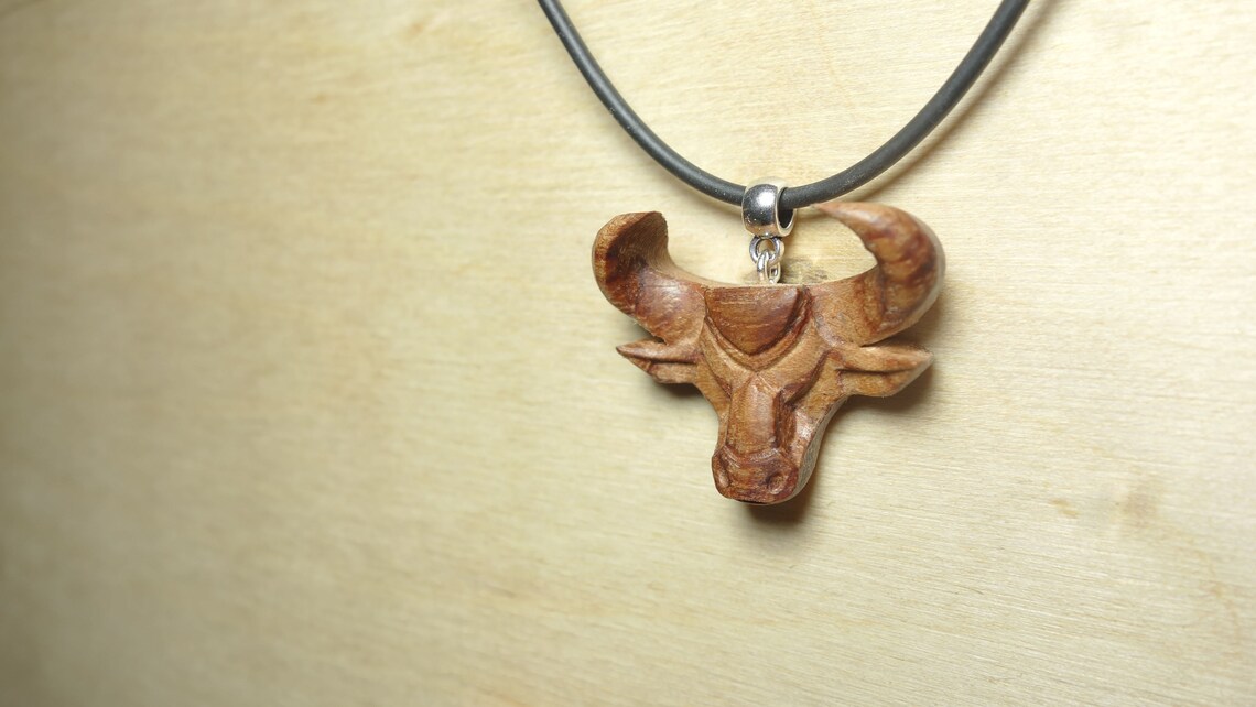 Bull Head Pendant Bull Charm Hand Carved Wooden Bull - Etsy