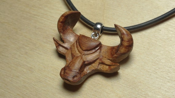 Bull Head Pendant Bull Charm Hand Carved Wooden Bull - Etsy