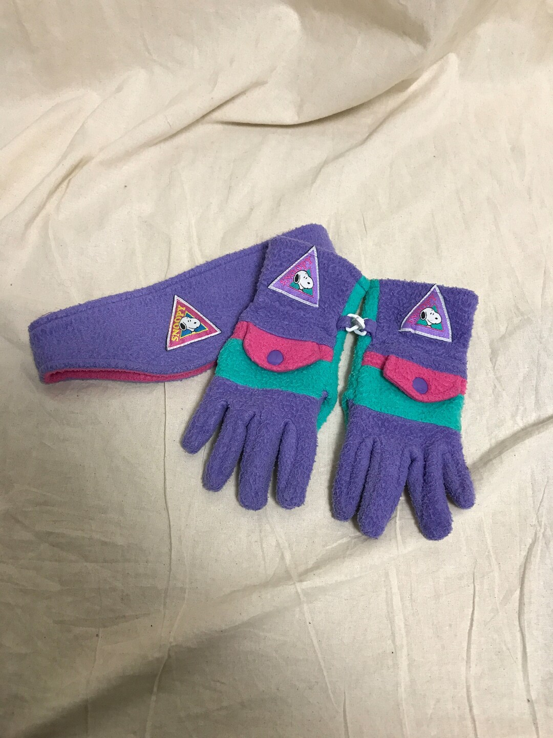 Vintage Kids Snoopy Peanuts Kids Winter Set Gloves Headband Kids ...