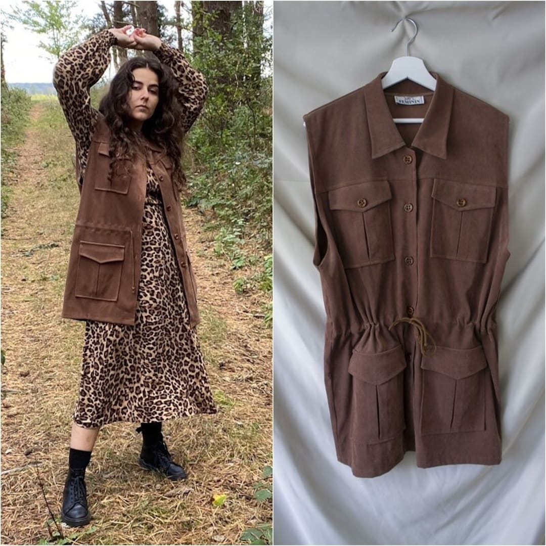 Vintage 100% Feminin Paris Brown Vest Size Large / Oversize Modèle ...