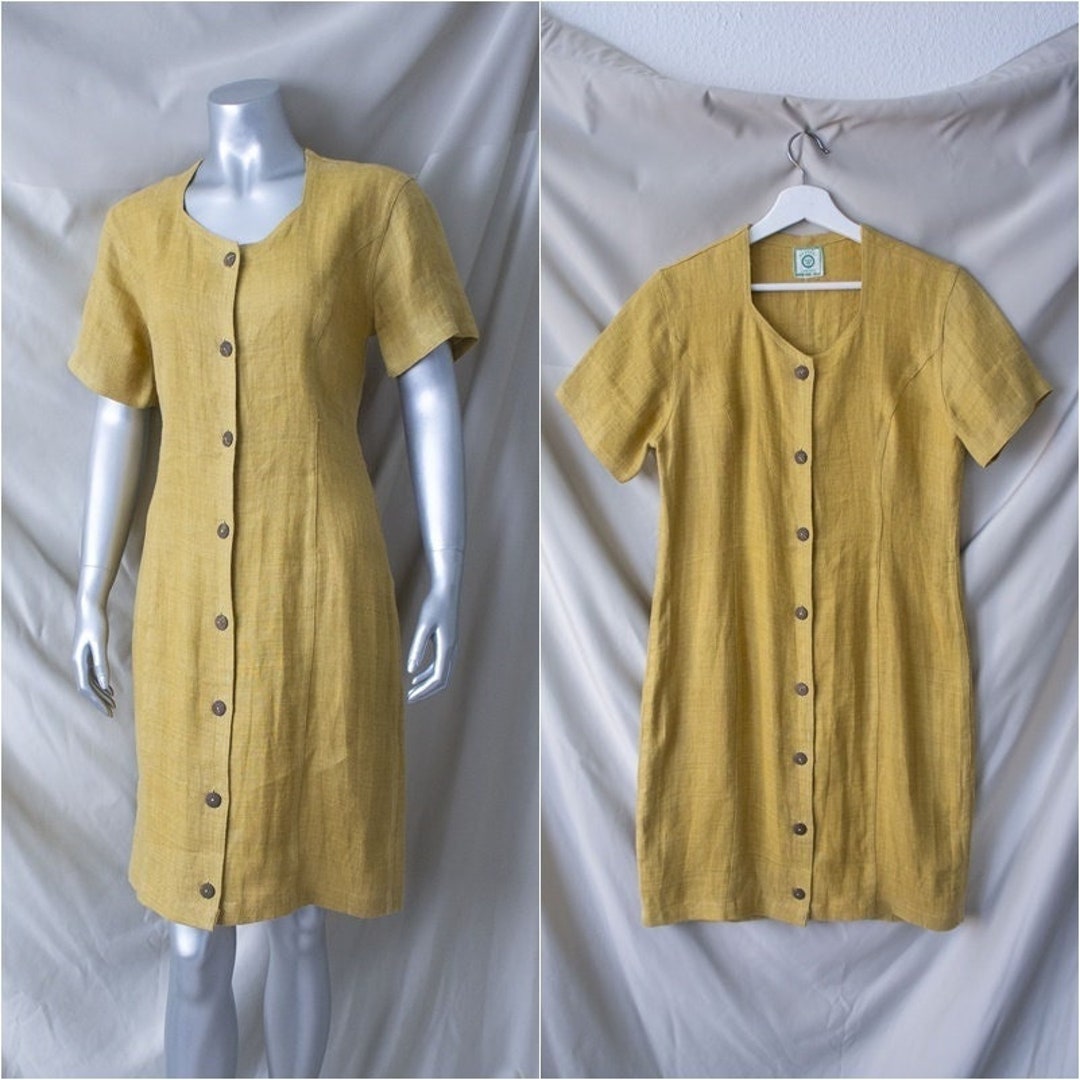 Madness 100% Hemp Summer Dress Size Medium Short Sleeves Honey Yellow ...