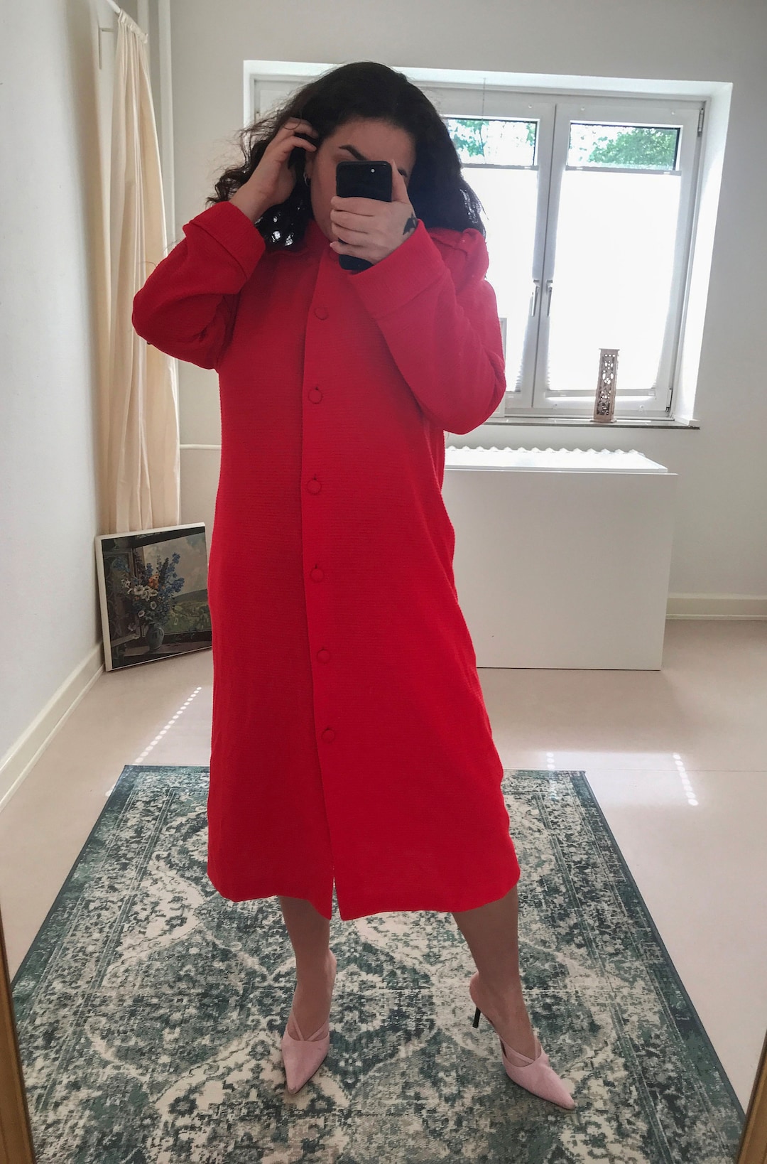 80s Vintage | Kentelle | Red Button Down Dress | With Pockets | Red ...