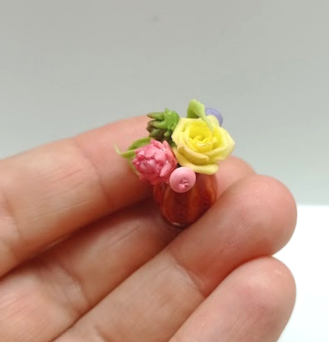 Miniature Rose in Ceramic Vase. Doll House Plant. Tiny Flowers for ...