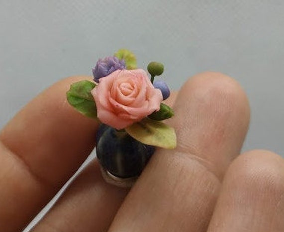 Miniature Rose in Ceramic Vase. Doll House Plant. Tiny Flowers | Etsy