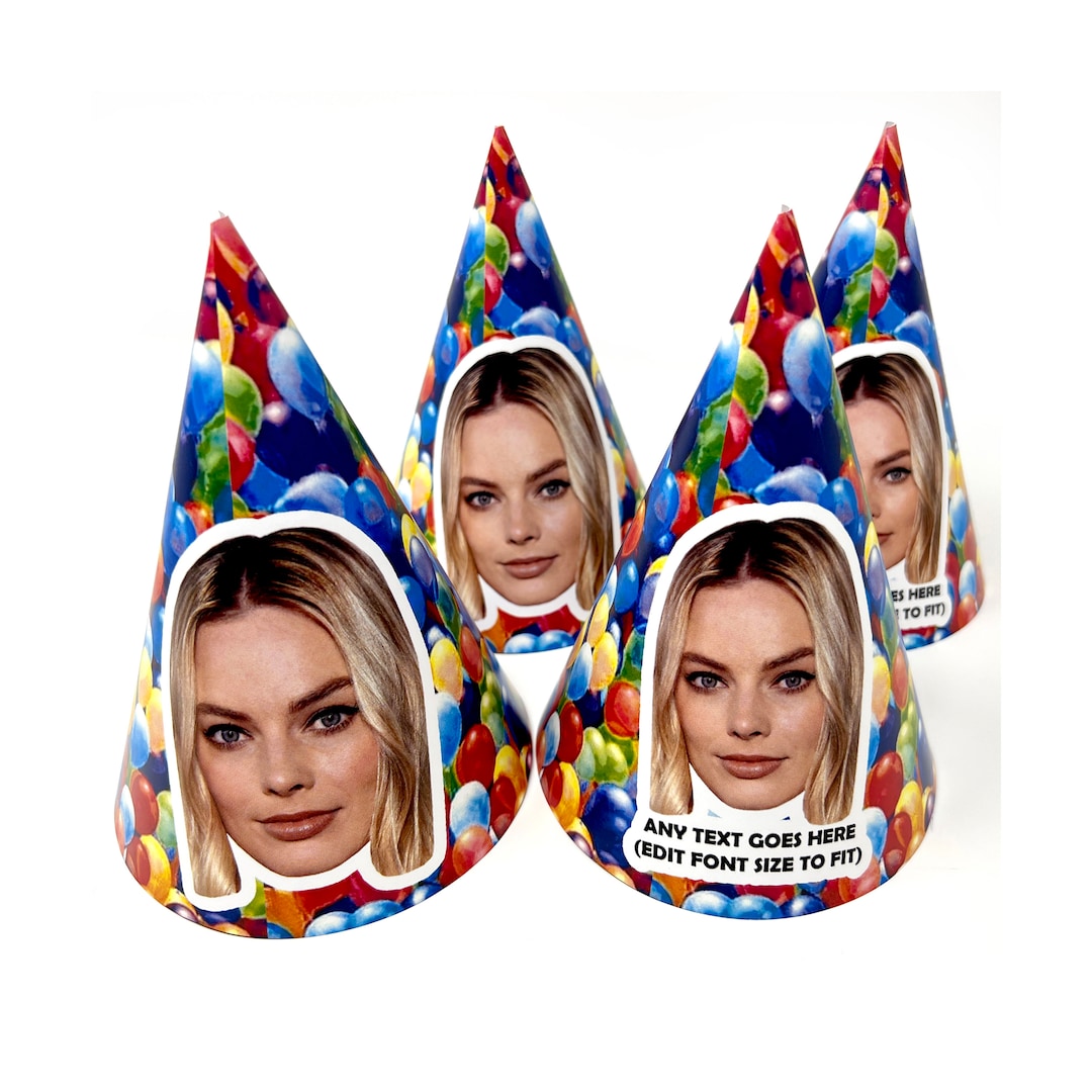 Personalised Party Hats With Face Photo & Text of Your Choice - Custom ...
