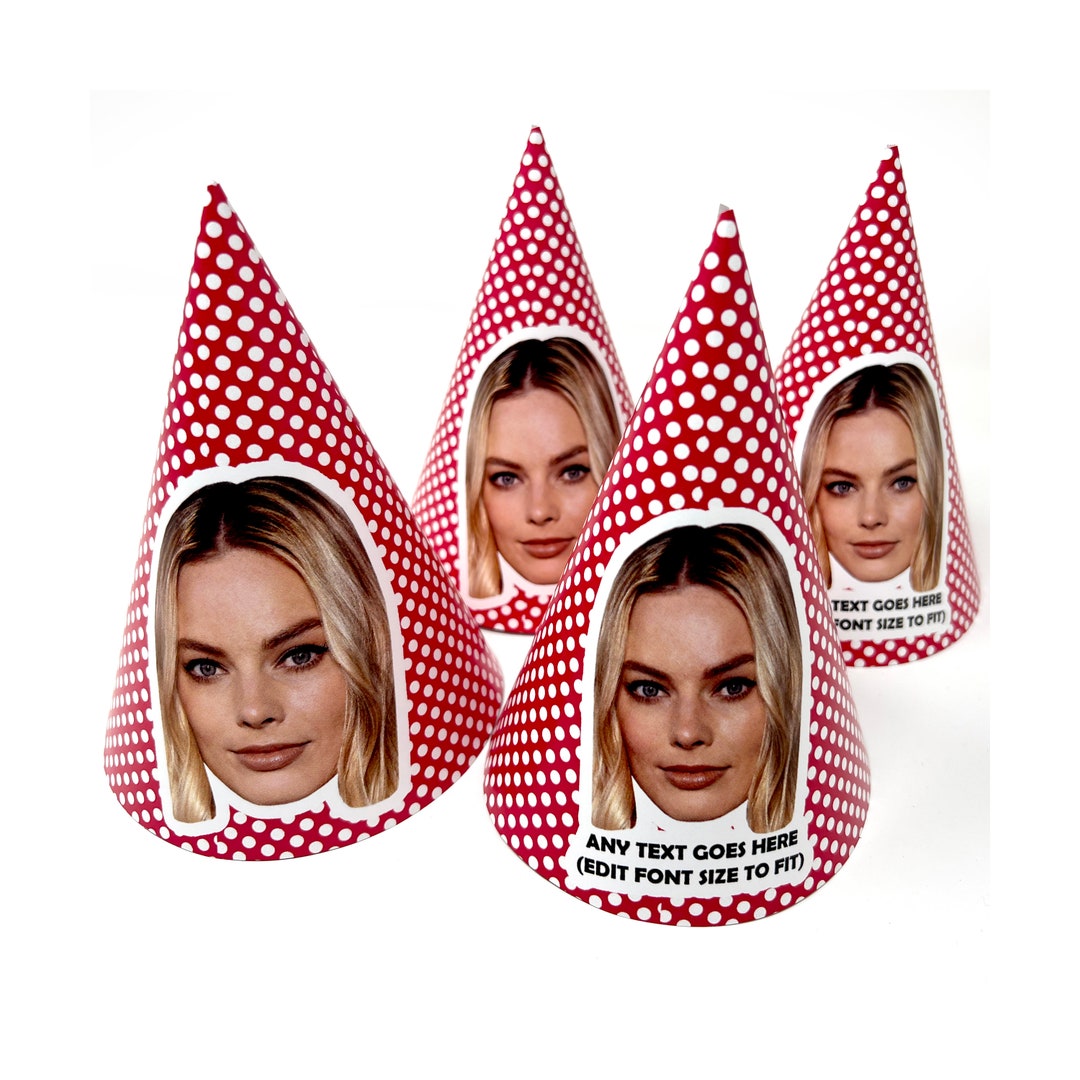 Personalised Party Hats With Face Photo & Text of Your Choice - Custom ...