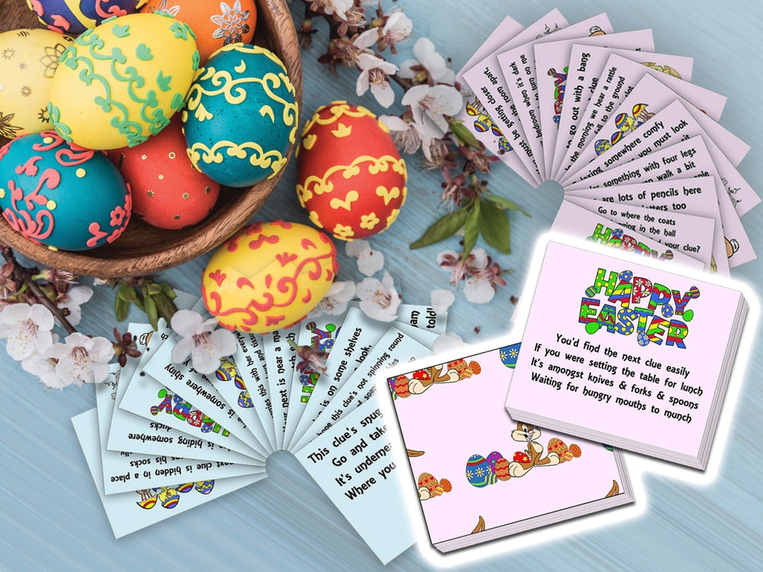 12 X Easter Egg Hunt Clues - 2 Unique Sets - Fun Easter Game Activity ...
