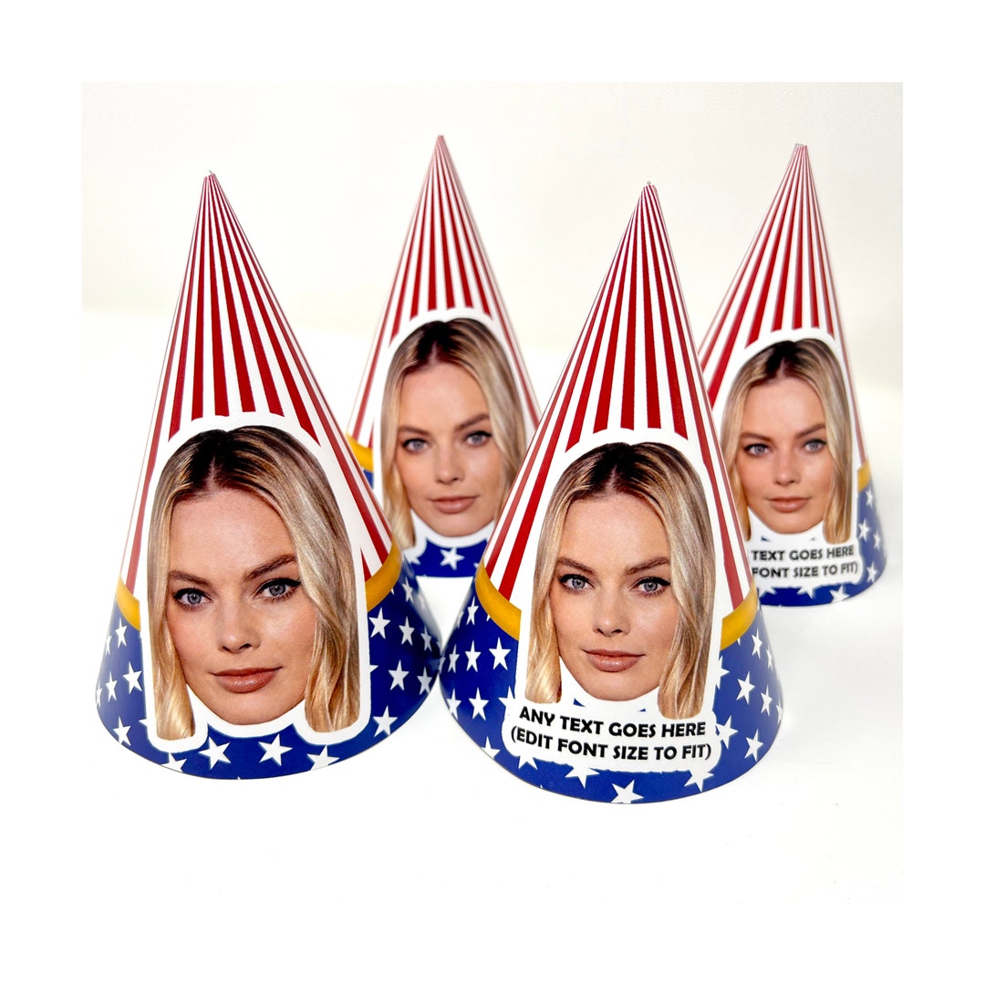 Personalised Party Hats With Face Photo & Text of Your Choice - Custom ...