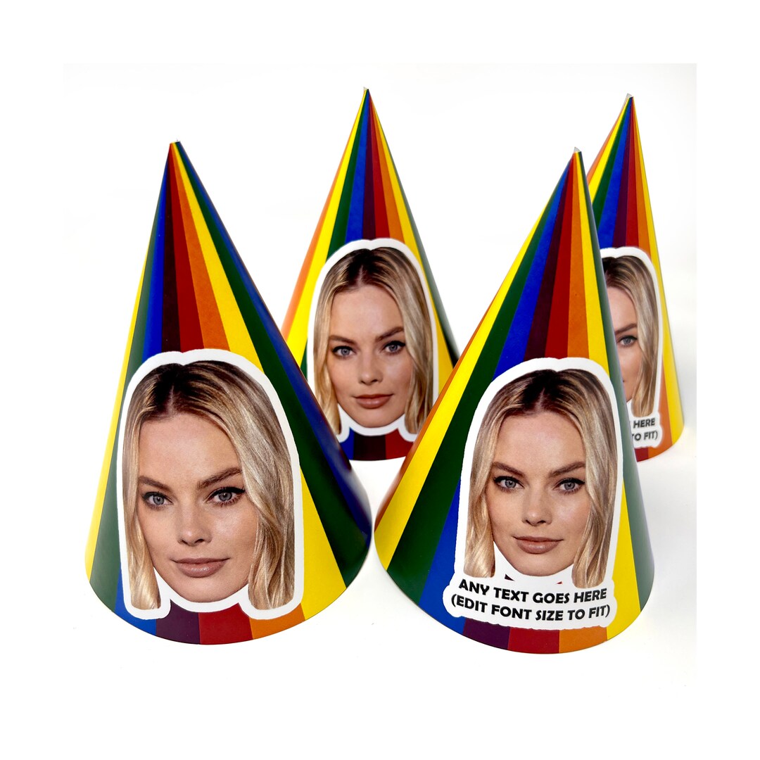 Personalised Party Hats With Face Photo & Text of Your Choice - Custom ...