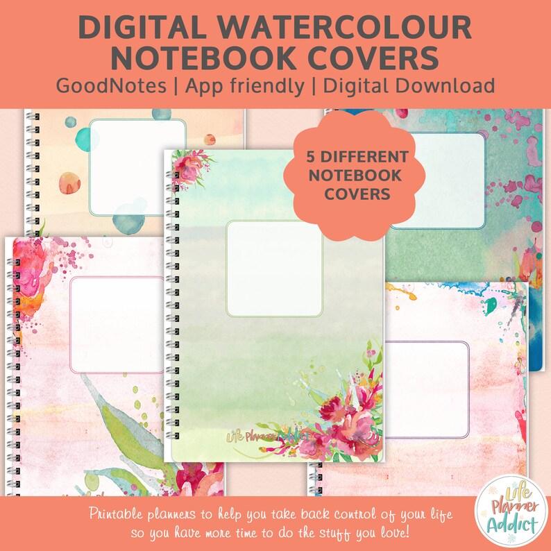 5 Digital Notebook covers watercolor goodnotes cover | Etsy
