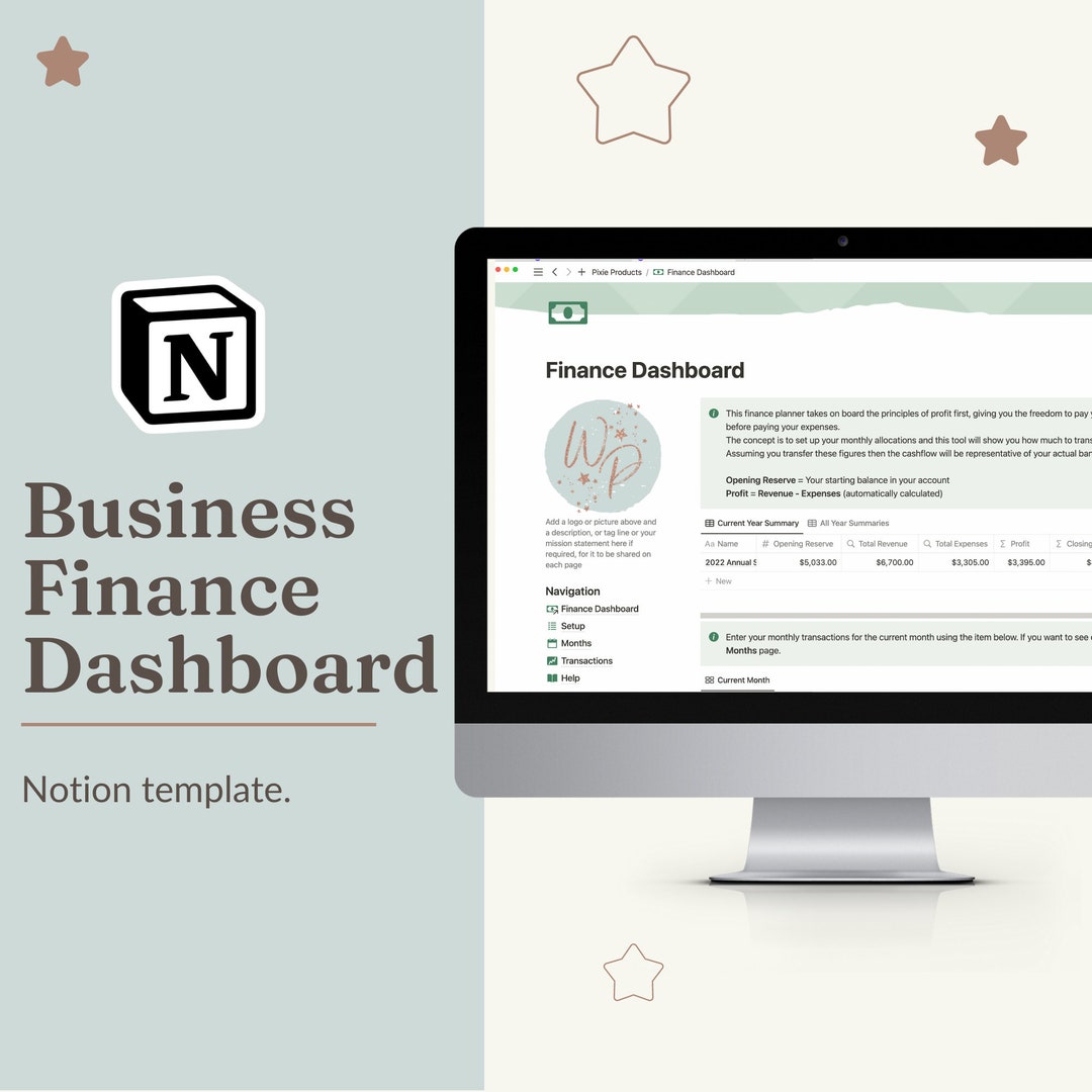 Business Finance Dashboard and Budget Tracker Notion Template, for a ...