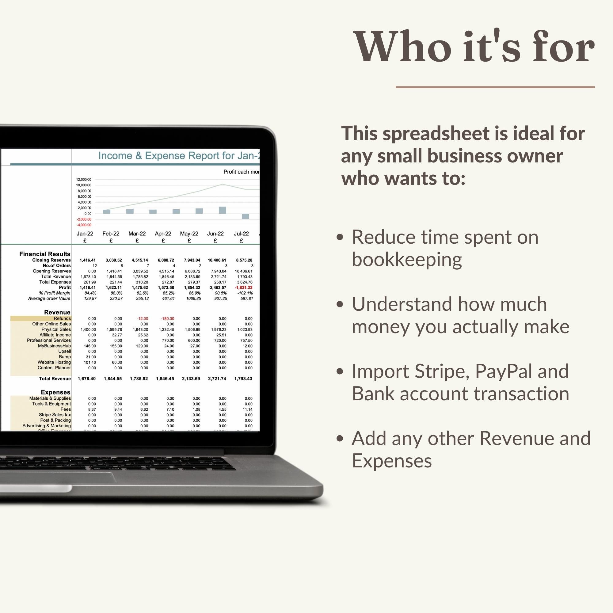Bookkeeping Spreadsheet With Stripe and Paypal Import. Profit and Loss ...