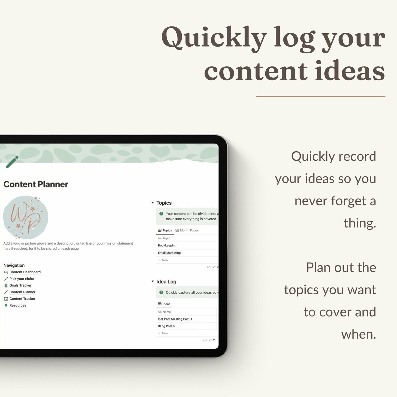 Content Planner Notion Template. Blog Post Planner & Social Media Planner and Tracker for ...