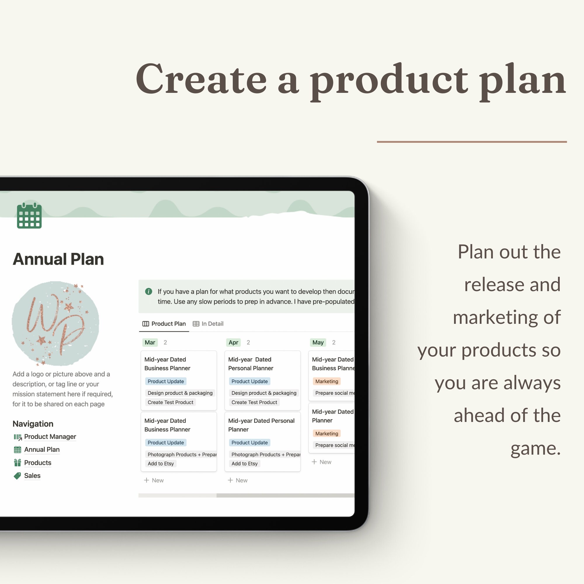 Product Planner Notion Template. Digital Product Manager for a Small ...