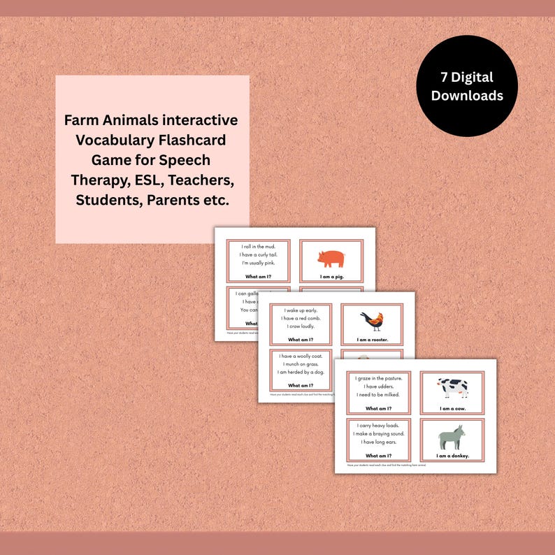 Farm Animals Interactive Vocabulary Flashcard Game for Speech Therapy ...