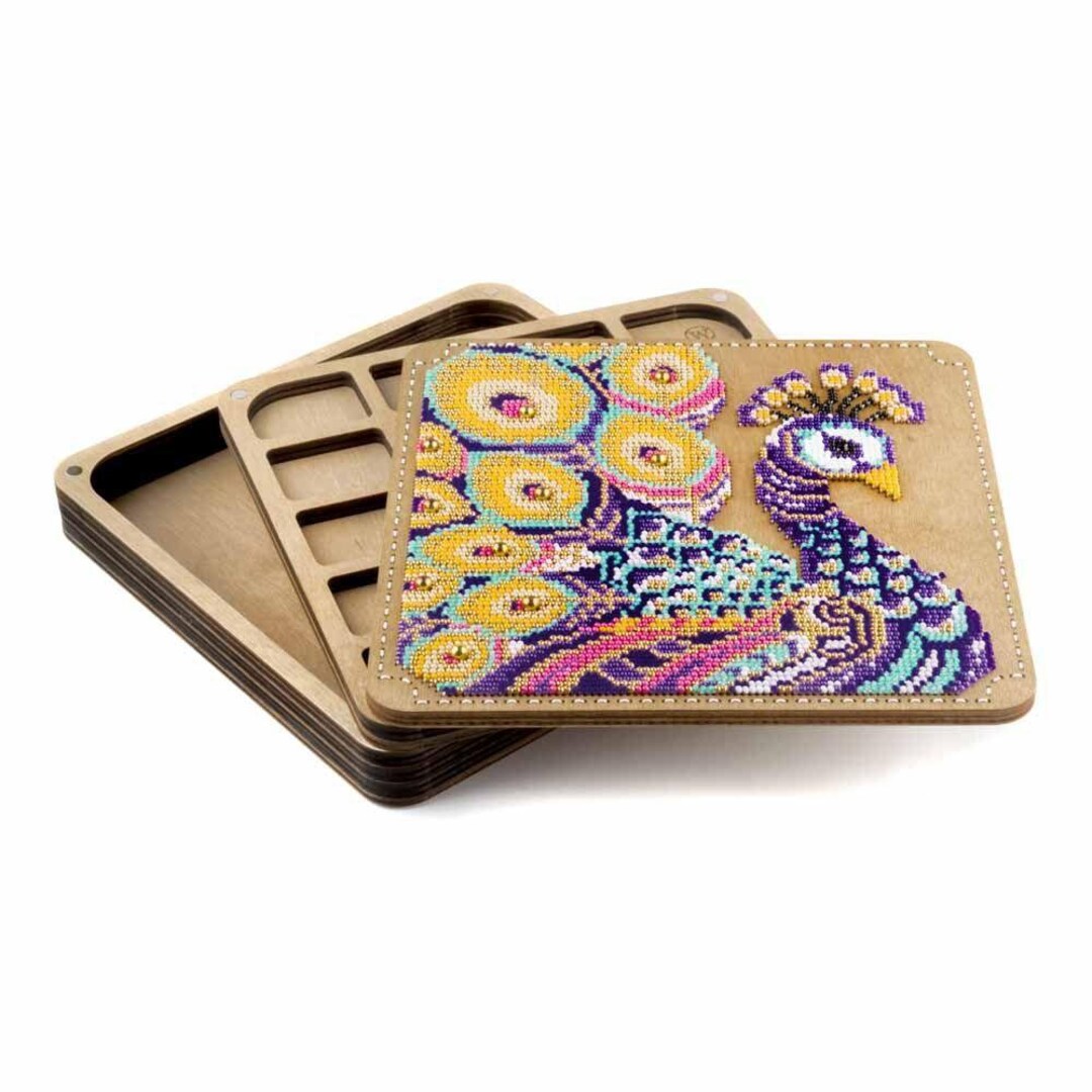 DIY Bead Embroidery Kit "peacock", Wood Bead Organizer Tray With Wooden ...