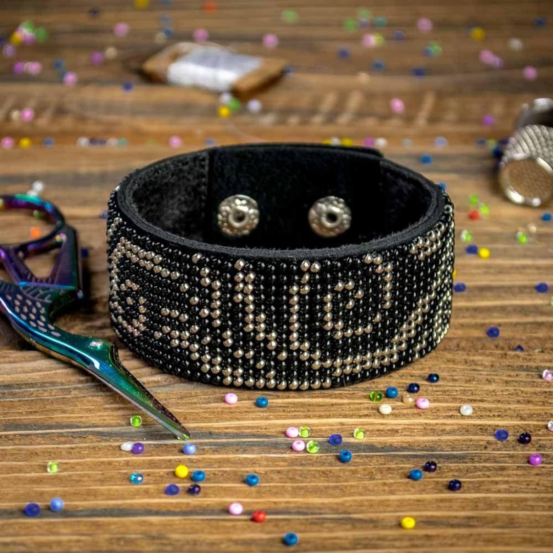 DIY Beaded Bracelet Kit DIY | Bead Embroidery Kit | Bracelet on Leather ...