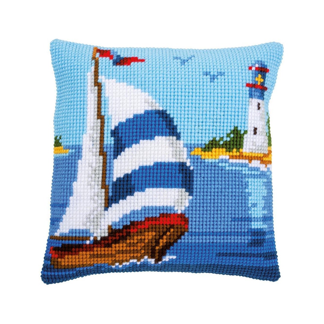 DIY Cross Stitch Cushion Kit sailboat, Needlepoint Pillow Kit ...
