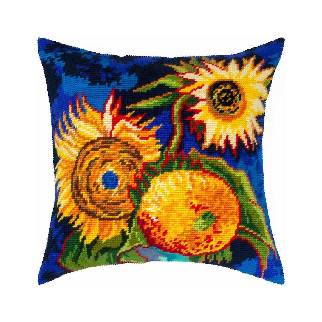 DIY Needlepoint Pillow Kit "sunflowers", Tapestry Cushion Kit, Half ...