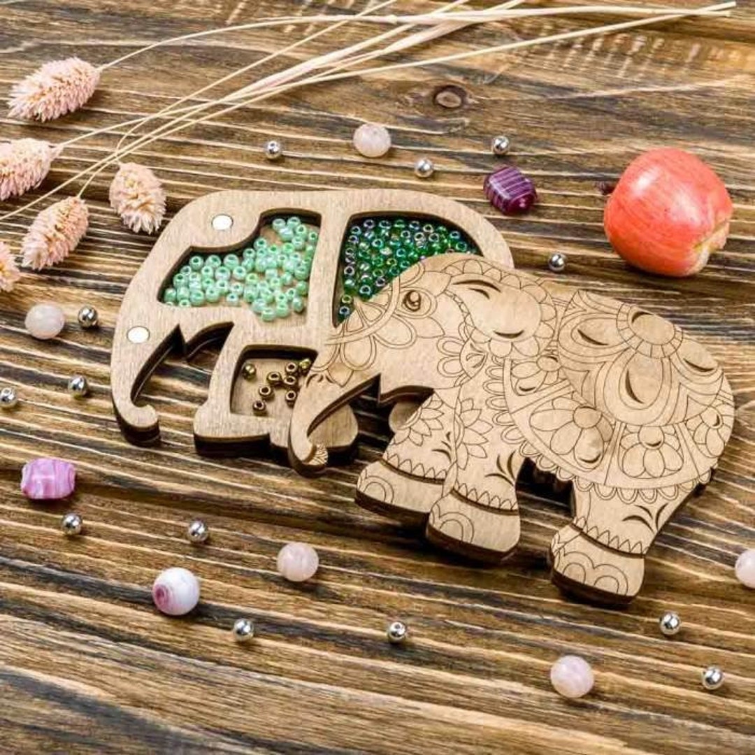Wood Bead Organizer Tray With Wooden Lid "elephant", Seed Bead Storage ...