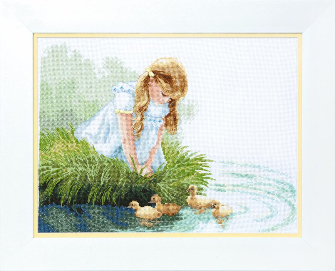 DIY Counted Cross Stitch Kit "girl With Ducklings", Embroidery Kit ...