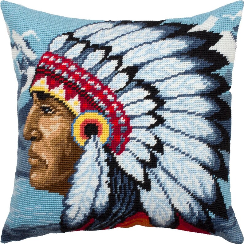 DIY Needlepoint Pillow Kit native American | Etsy