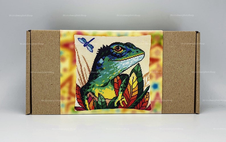 DIY Needlepoint Pillow Kit lizard Tapestry - Etsy