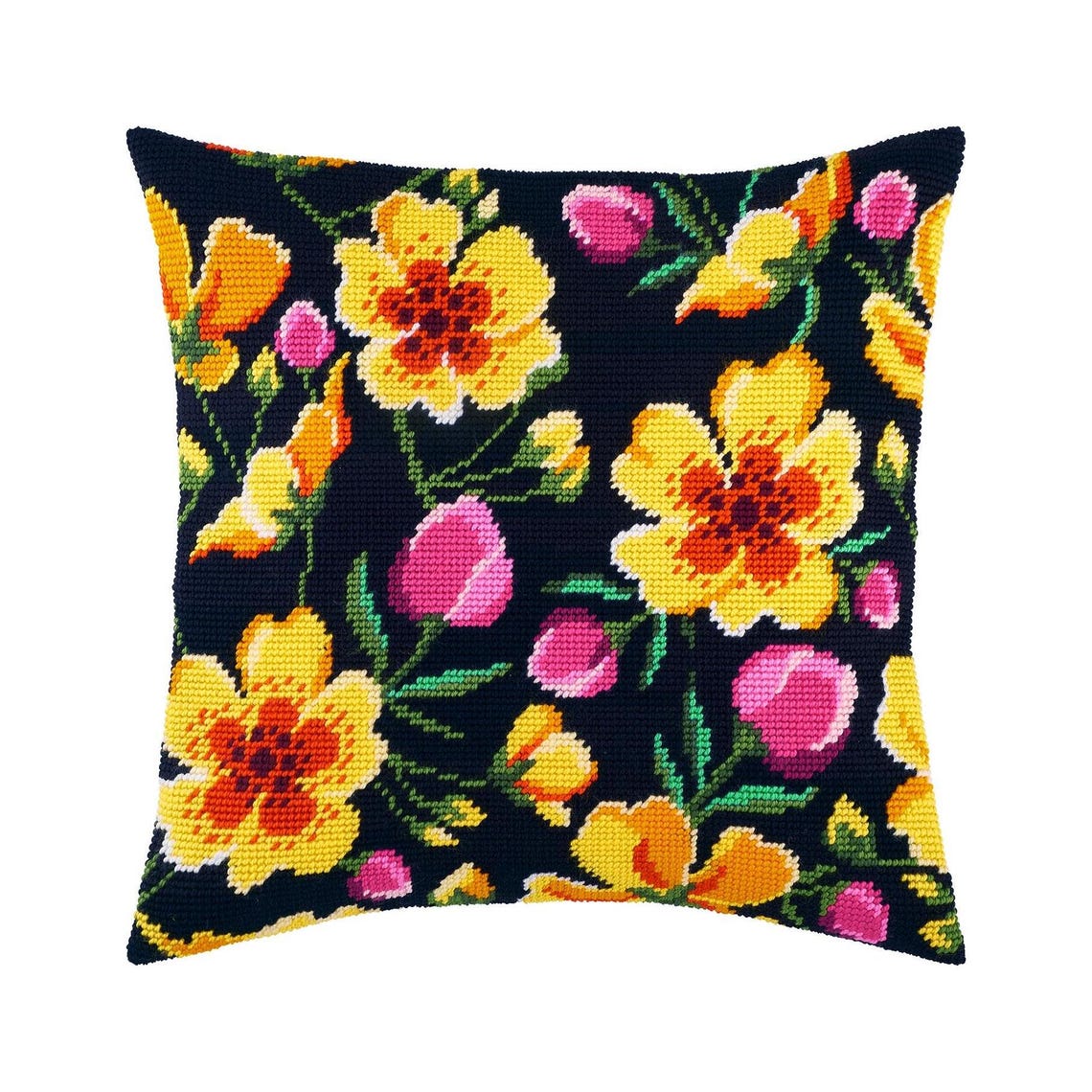 DIY Needlepoint Pillow Kit "hedge of Flowers" | Tapestry Cushion, Tent ...