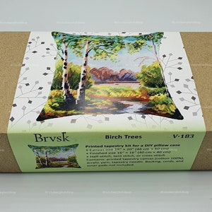 DIY Needlepoint Pillow Kit birch Trees, Tapestry Cushion Kit, Half ...