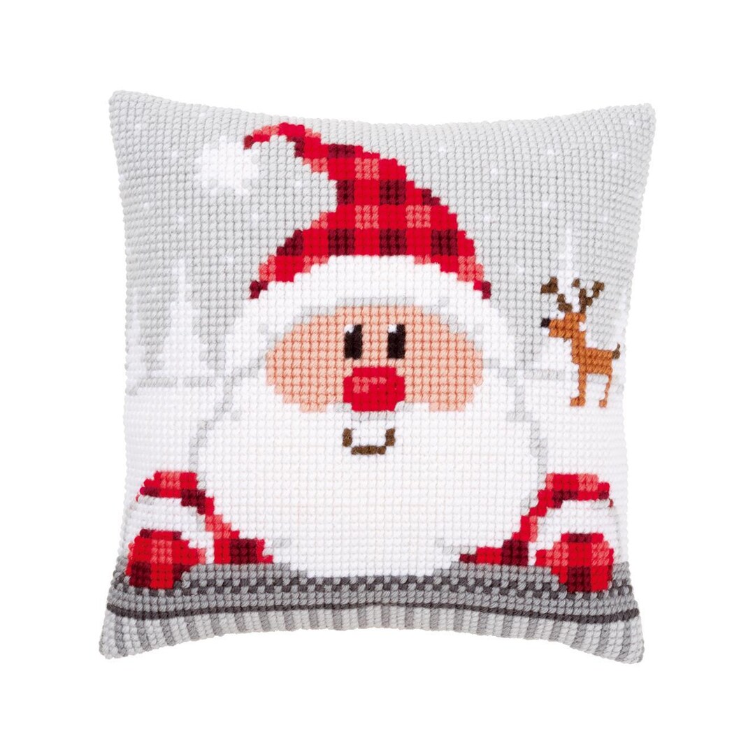 DIY Cross Stitch Cushion Kit "santa in a Plaid Hat" | Needlepoint ...