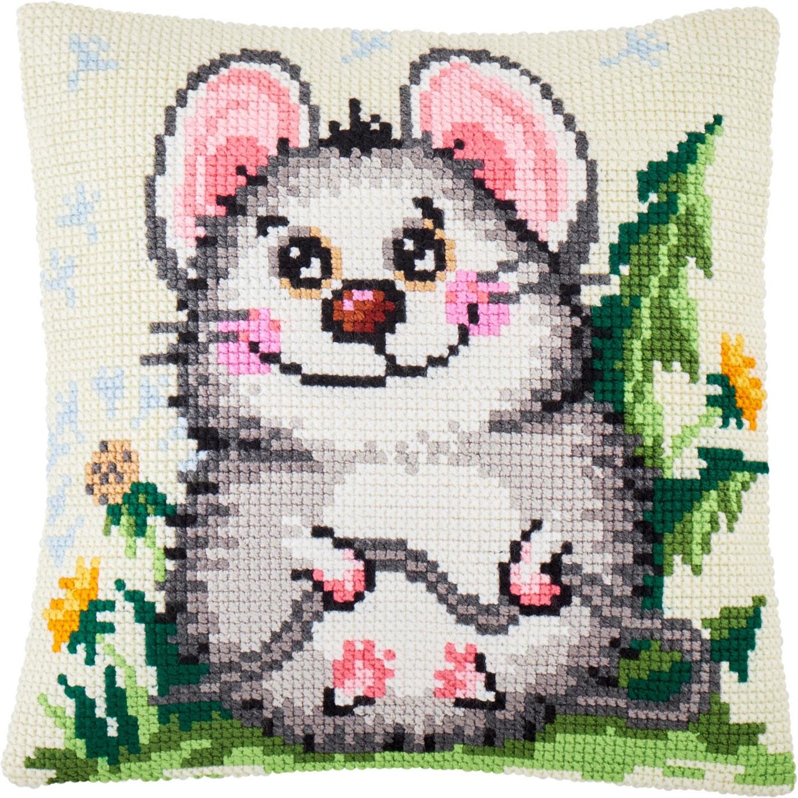 DIY Cross Stitch Cushion Kit "funny Mouse" With Printed Canvas ...