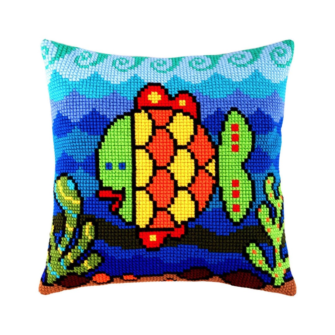 DIY Cross Stitch Cushion Kit "fish" With Printed Canvas, Needlepoint ...