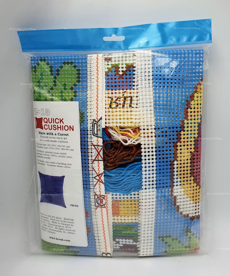 DIY Cross Stitch Cushion Kit "hare With a Carrot" With Printed Canvas ...