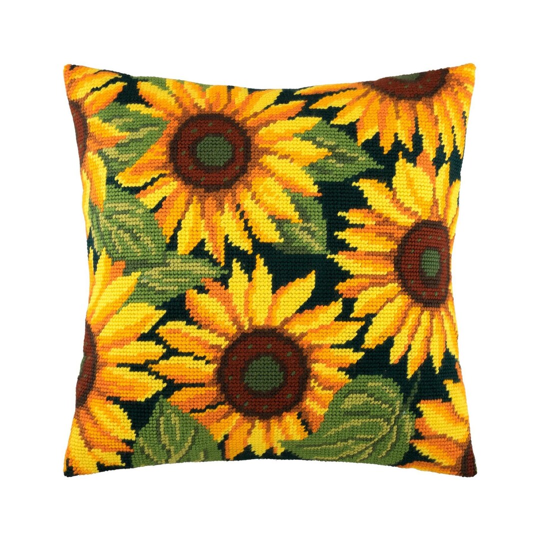 DIY Needlepoint Pillow Kit sunflowers, Tapestry Cushion Kit, Half Cross ...